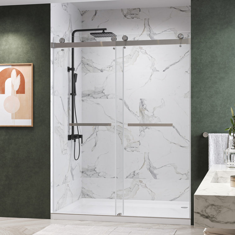 AZUPIN 56"- 60" W x 76" H Double Sliding Frameless Shower Door | Wayfair